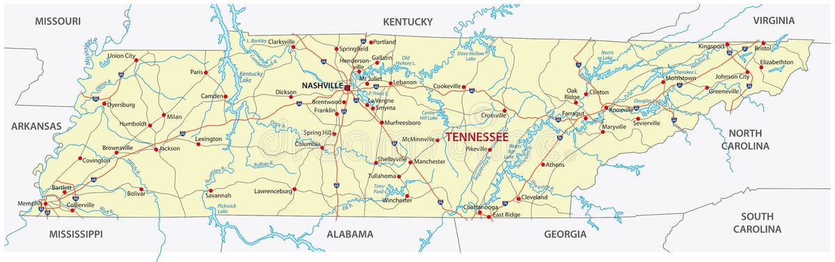 Tennessee Road Vector Map Stock Illustrations – 259 Tennessee Road ...
