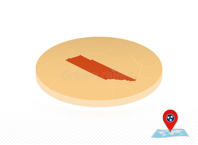 Tennessee State Map Designed in Isometric Style, Orange Circle Map ...