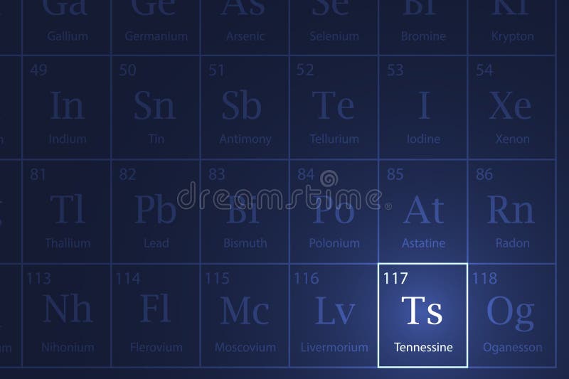 Tennessine Element Glowing in a Dark Periodic Table Stock Illustration ...