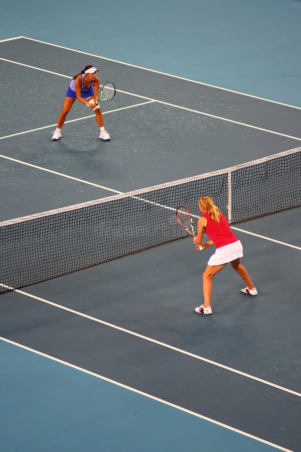 Tennis Doubles Serve & Volley Stock Image - Image of women, healthy ...