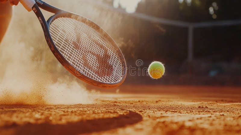 A Tennis Ball is in the Air and a Tennis Racket is in Motion Stock ...