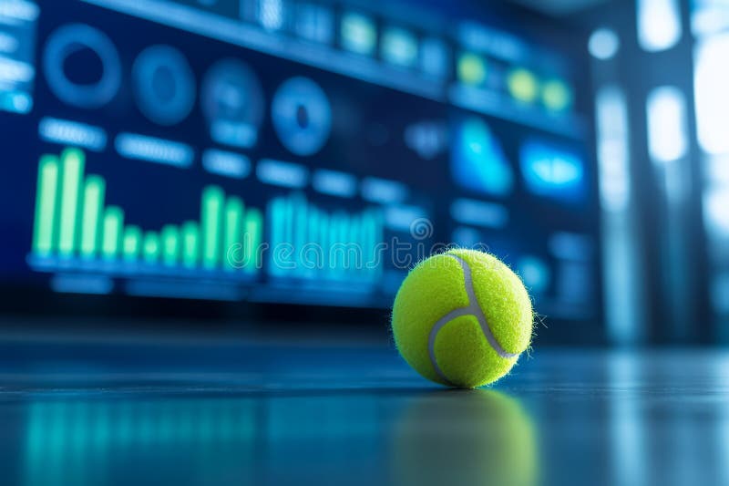 Tennis Ball on the Background of a Display with Analytics and ...