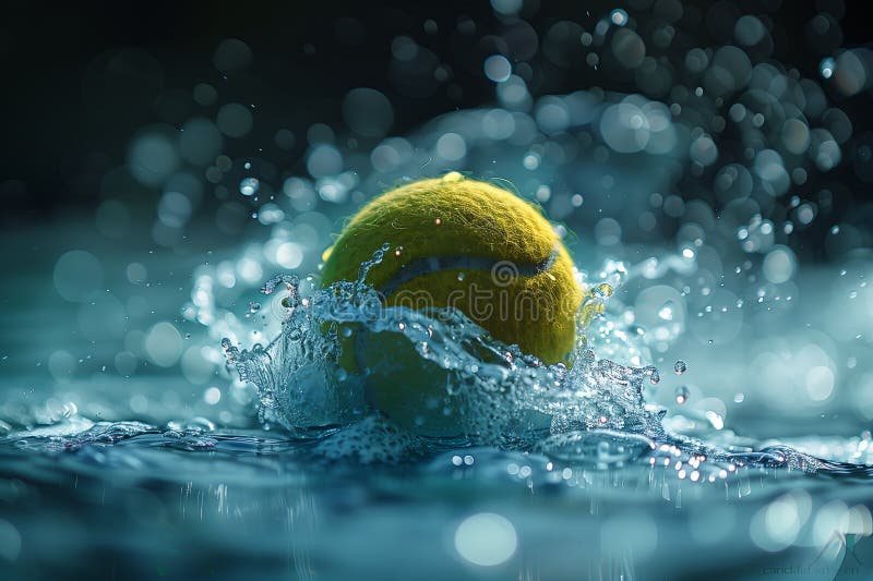 Tennis Ball Diving into the Water, Bubbles Covering Its Surface, AI ...