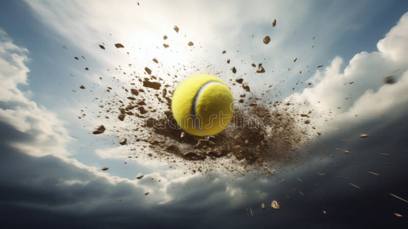 Tennis Ball in Dynamic Motion with Clay Explosion. Generative Ai Stock ...