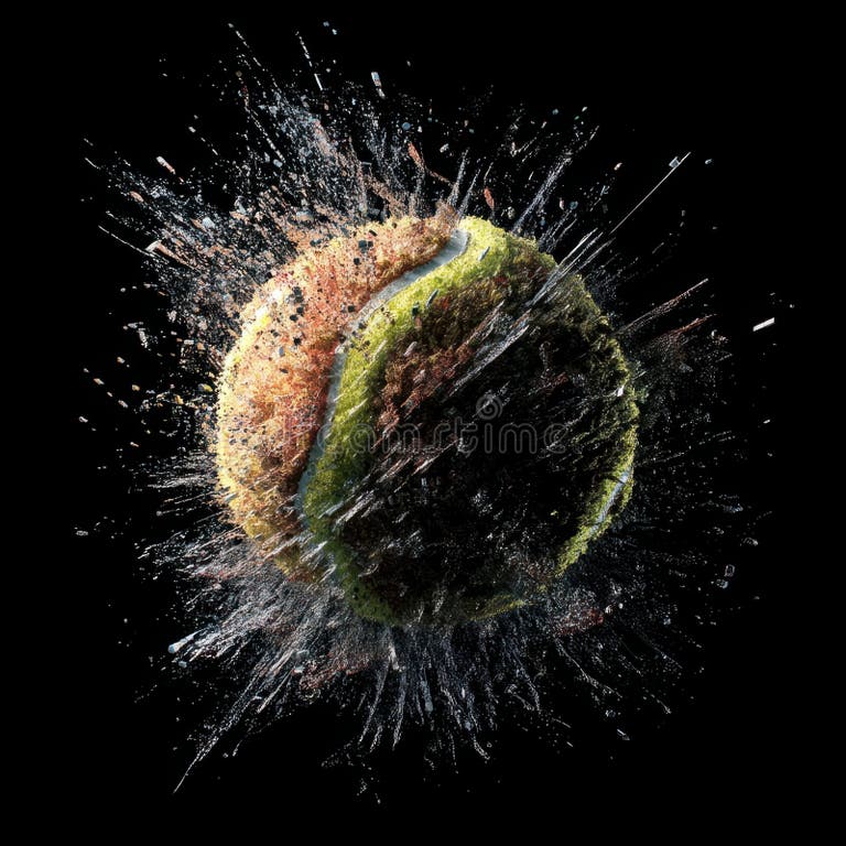 Tennis Ball Exploding on Black Background with Water Splashing Stock ...