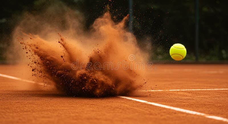 Tennis Ball Exploding Clay Court Dust Cloud Action Shot Stock Photo ...