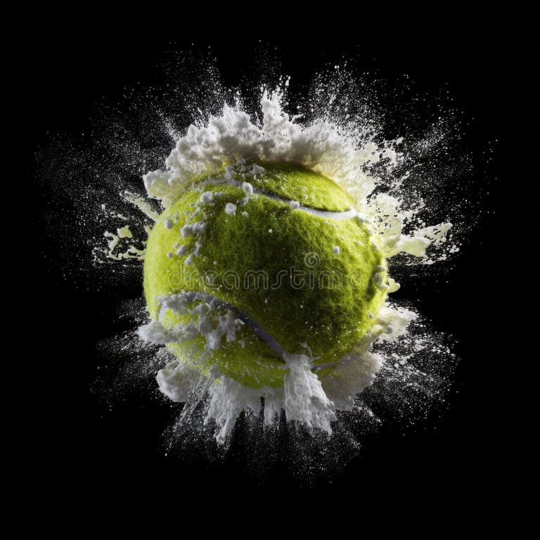 Tennis Ball Exploding with White Powder on Black Background Stock Image ...