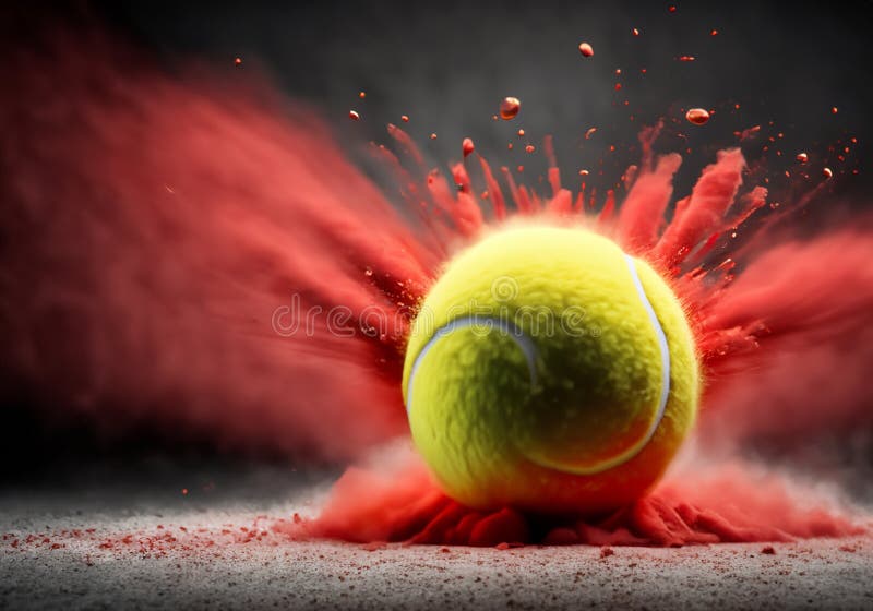 Tennis Ball in Explosion of Red Dust Stock Illustration - Illustration ...