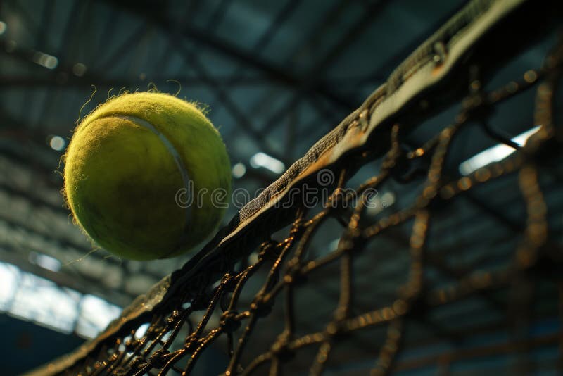 A Tennis Ball Flying Over a Tennis Court Net Stock Photo - Image of ...