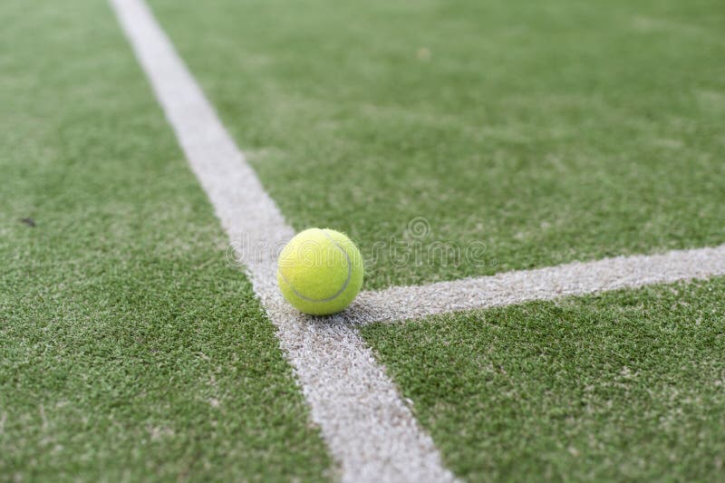 Tennis Ball on Tennis Grass Court Stock Photo - Image of grass ...