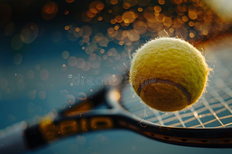 Tennis Ball Hitting a Racket. Tennis Player in Action Stock Image ...