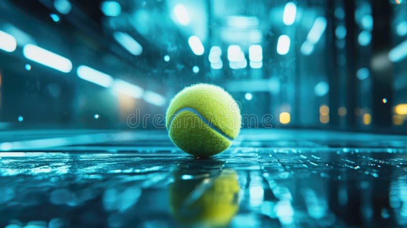 A Tennis Ball Illuminated in a High-tech Environment with Metallic ...