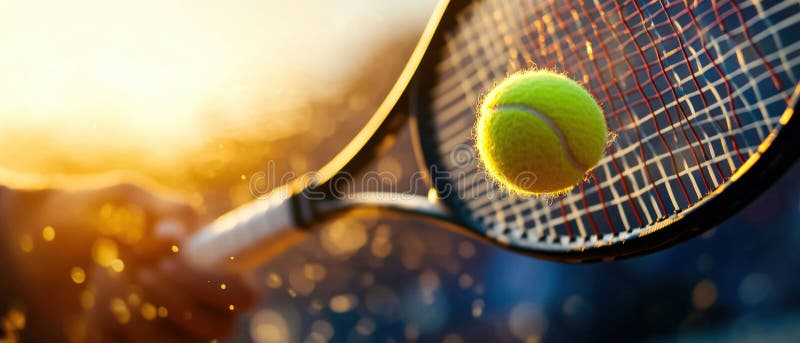Tennis Ball in Motion Hitting the Racket at Sunset Stock Illustration ...
