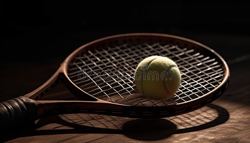 Tennis Ball on Racket, Close Up, Selective Focus, Yellow Sphere Hitting ...
