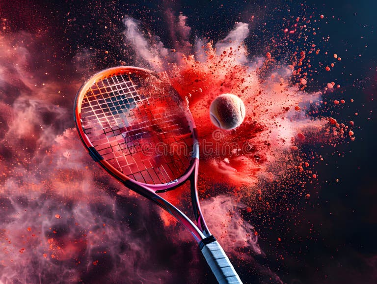 Tennis Ball and Racket in Colored Dust. AI Generated. Stock Photo ...