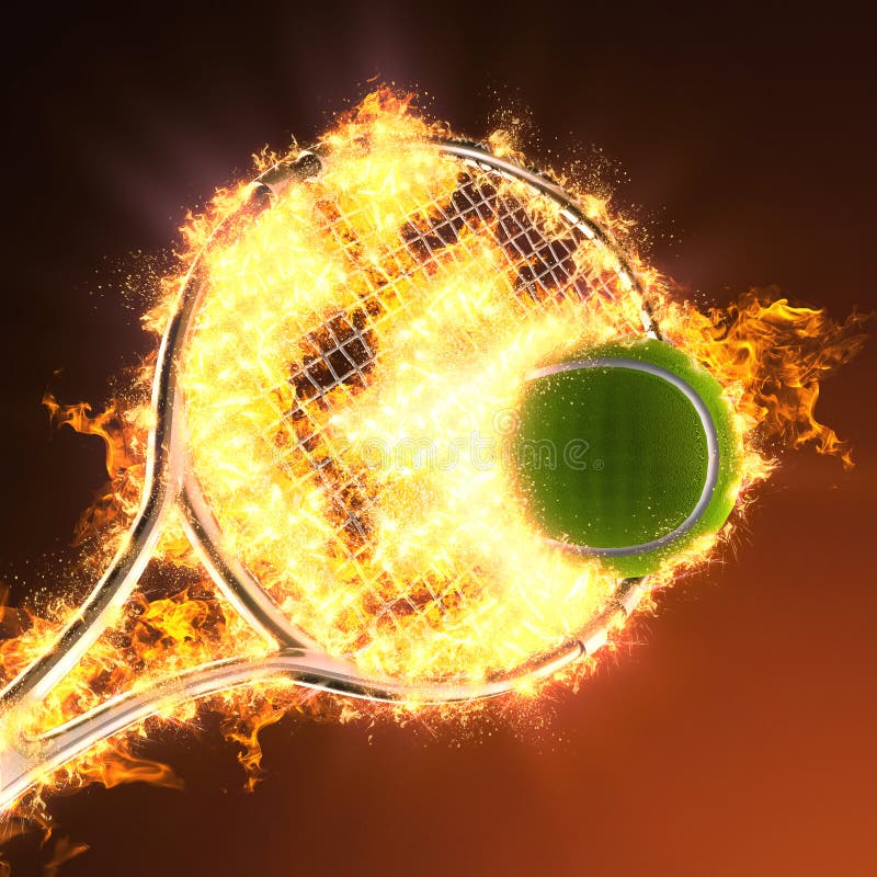 Tennis Ball and Racket in Fire Stock Illustration - Illustration of ...