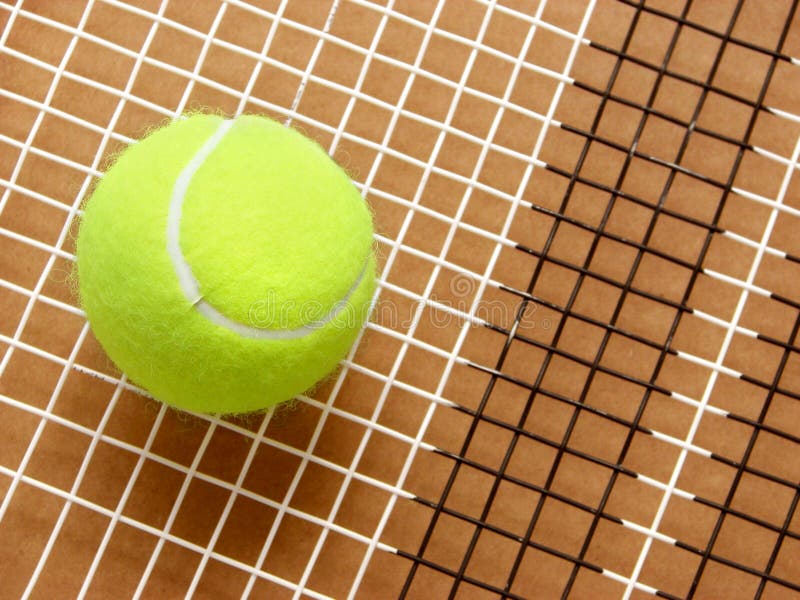 Tennis Ball On Racket Strings Stock Image - Image of close, closeup ...