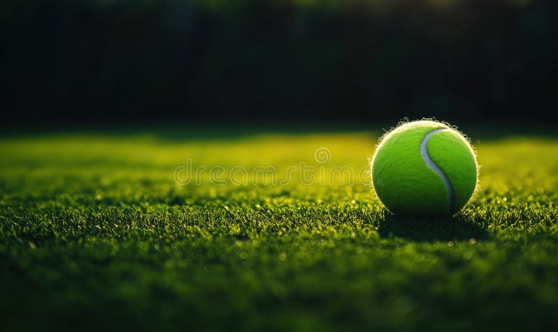 Tennis Ball Resting on Green Grass in Soft Natural Light Stock Photo ...