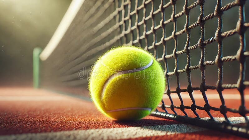 A Tennis Ball Resting on a Net in a Tennis Court. Generative AI. Stock ...