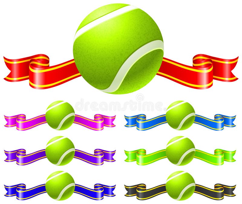 Tennis Ball with Ribbon Set Stock Illustration - Illustration of event ...