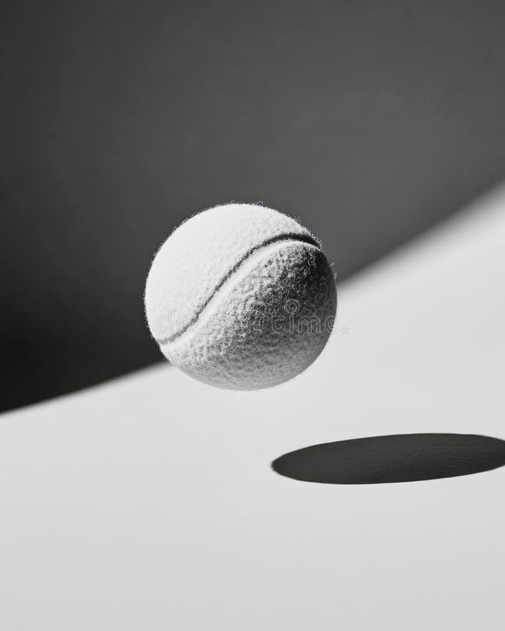 A Tennis Ball Soaring in Mid-air with Sharp Shadows Cast Against a ...