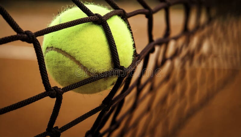 Tennis Ball Stuck in the Net during a Sunny Match Stock Illustration ...