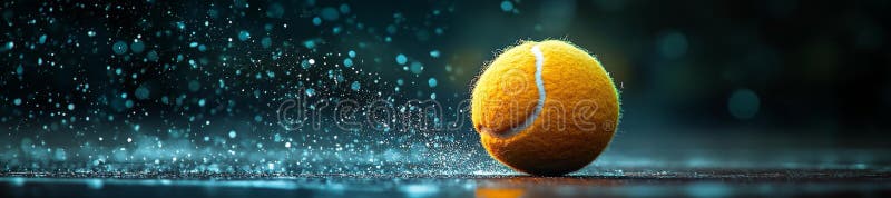 A Tennis Ball with Water Particles Exploding Around it on a Sleek Court ...