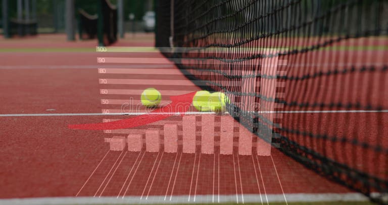 Tennis Balls on Court with Data Chart Image Overlaying Scene Stock ...