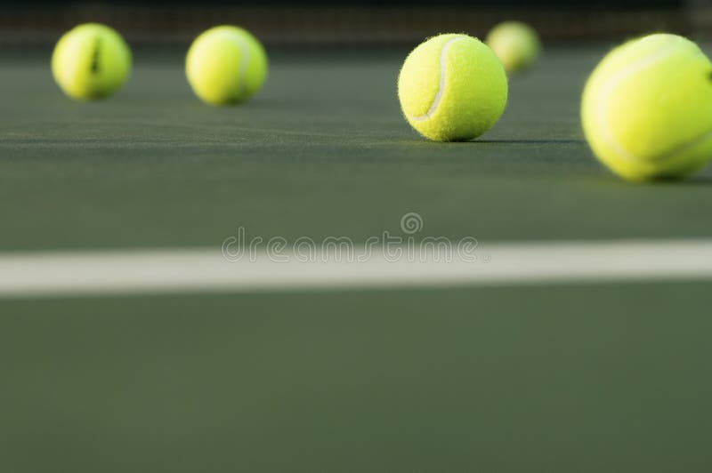 Tennis Balls Lying on Court Ground View Stock Photo - Image of objects ...