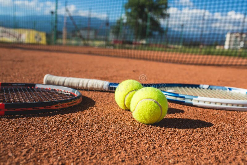 Tennis Balls and Racket on the Court Stock Photo - Image of exercise ...