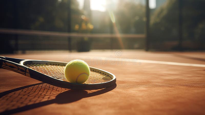 Tennis Balls and Racket on the Grass Court. Generative AI Technology ...