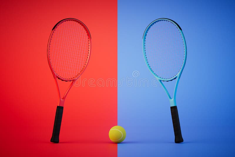Tennis Competitions. Tennis Rackets and a Ball on a Red and Blue ...