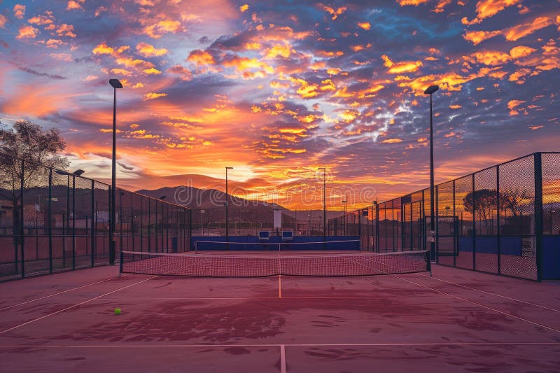 Ethereal Glow a Tennis Court Bathed in Sunset Light Stock Illustration ...