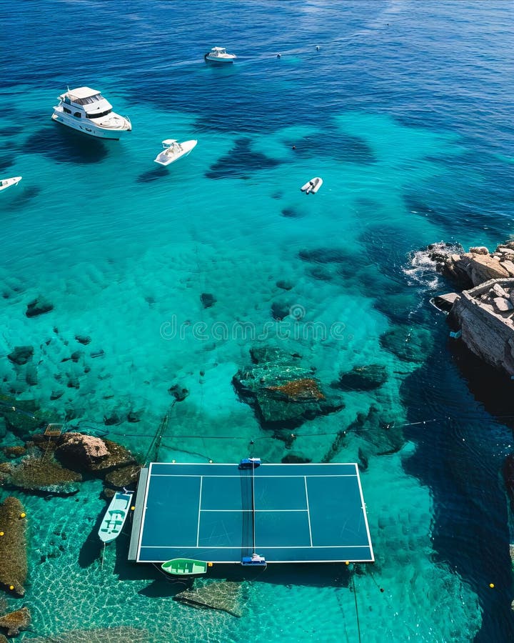 A Tennis Court in the Clear Blue Water Stock Image - Image of coast ...