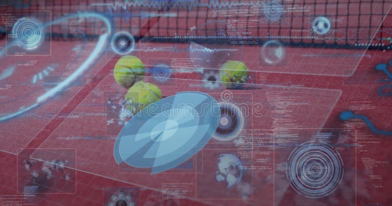 Tennis Court with Digital Data and Technology Image Overlaying Scene ...