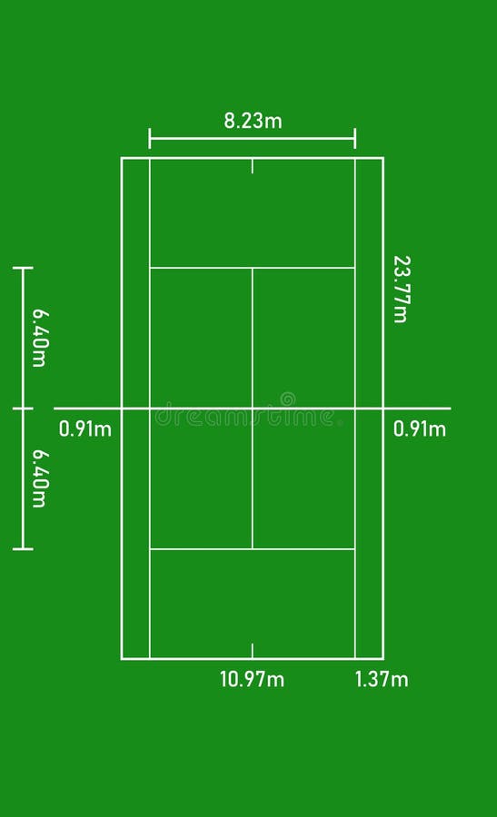 Tennis Court Field Size and Dimension Vector Drawing Illustration ...