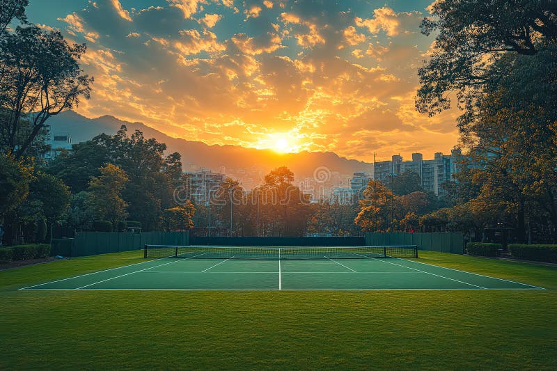 Tennis Court with a Sunset in the Background Stock Photo - Image of ...