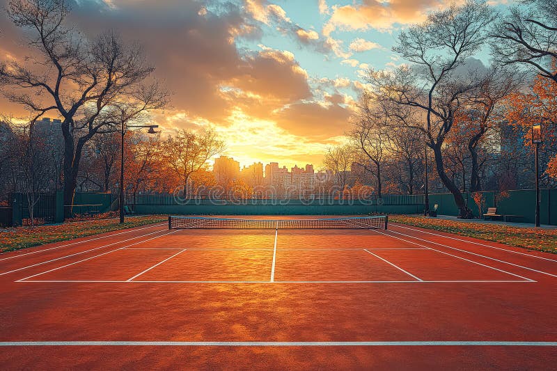 Tennis Court with a Sunset in the Background Stock Photo - Image of ...