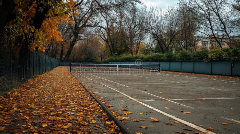 Tennis Court Surrounded by Fall Foliage and Trees Stock Illustration ...