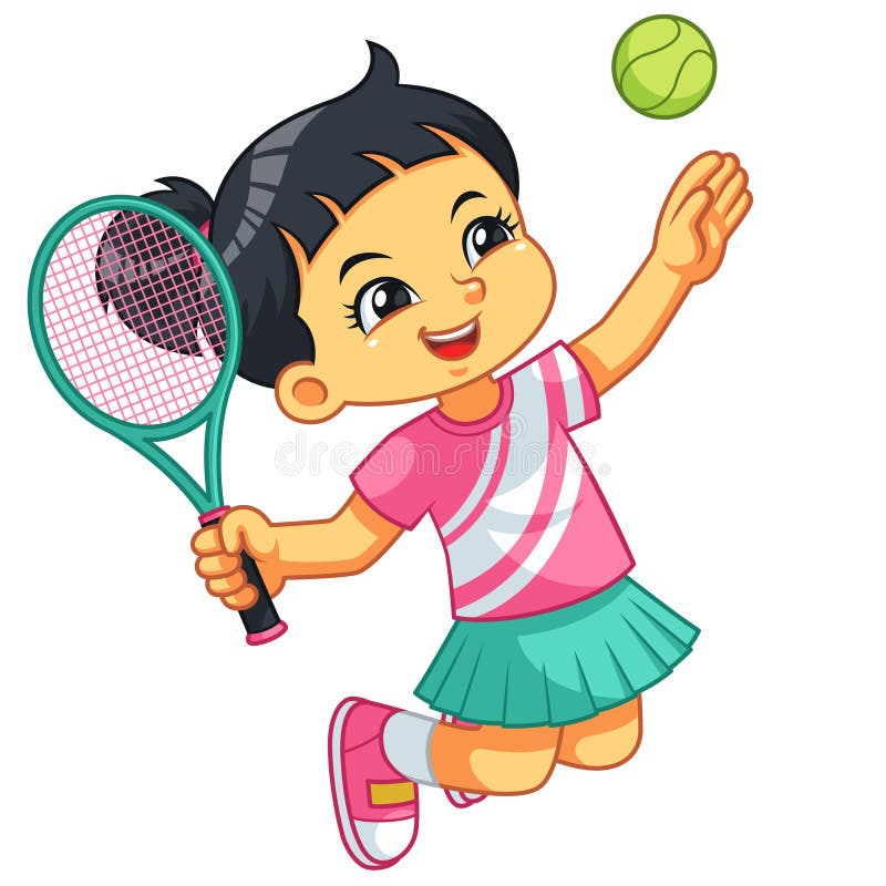 Tennis Girl Jump Smash stock illustration. Illustration of cartoon ...