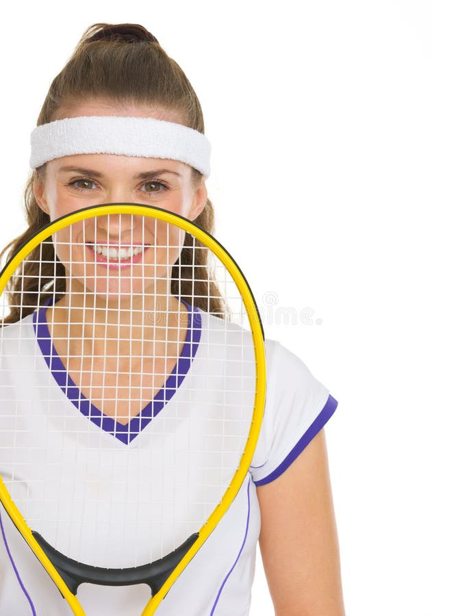Tennis Player Holding Racket in Front of Face Stock Image - Image of ...