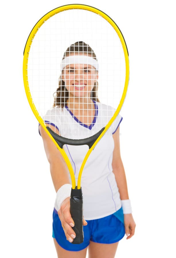 Tennis Player Holding Racket In Front Of Face Stock Image - Image of ...
