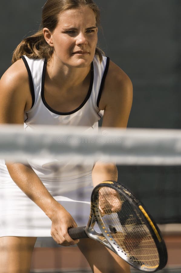 Tennis Player, Holding Racket, Waiting for Serve Stock Image - Image of ...