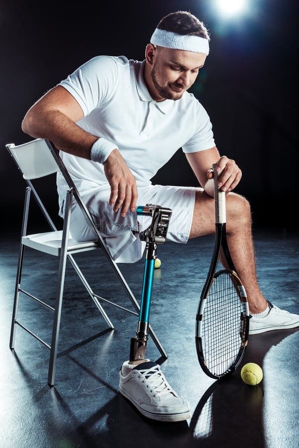 Paralympic Tennis Player with Tennis Racket Resting Stock Image - Image ...