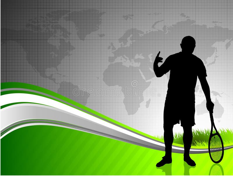 Tennis Player with World Map Stock Illustration - Illustration of ...