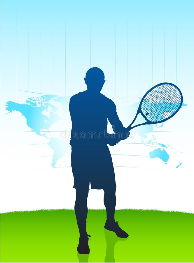 Tennis Player with World Map on Field Stock Illustration - Illustration ...