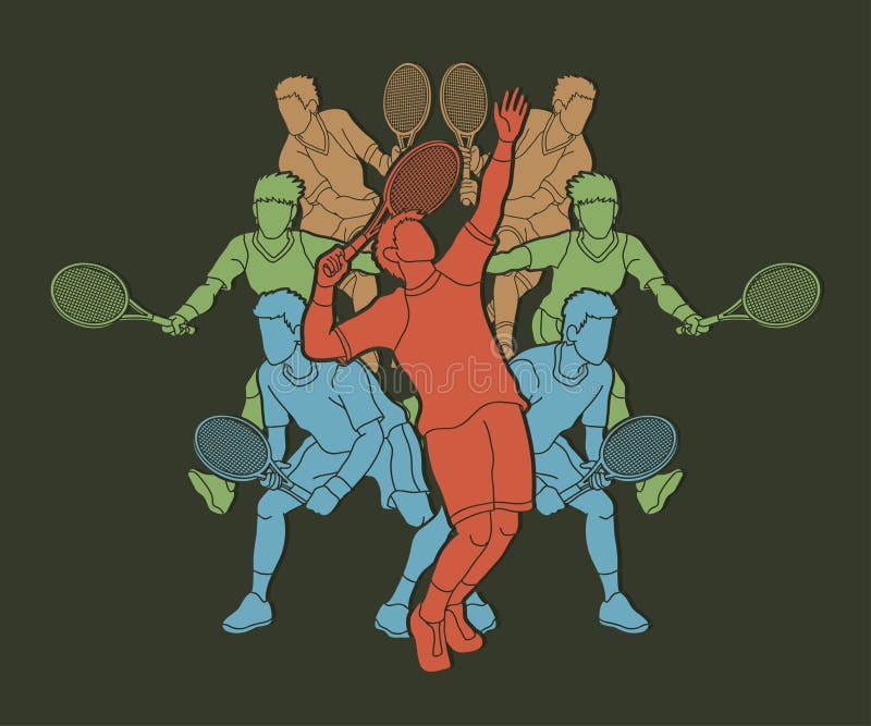 Tennis Players , Men Action Graphic Vector Stock Vector - Illustration ...