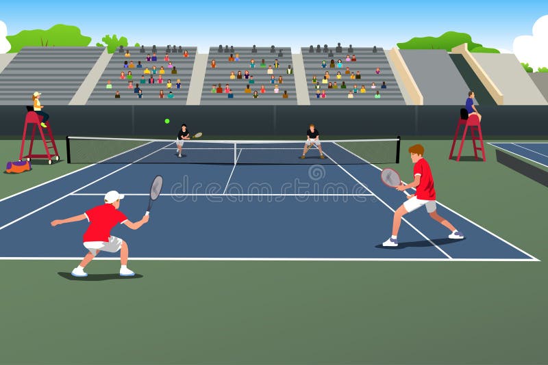 Tennis Players Playing in Doubles Team Competition Vector Illustration ...