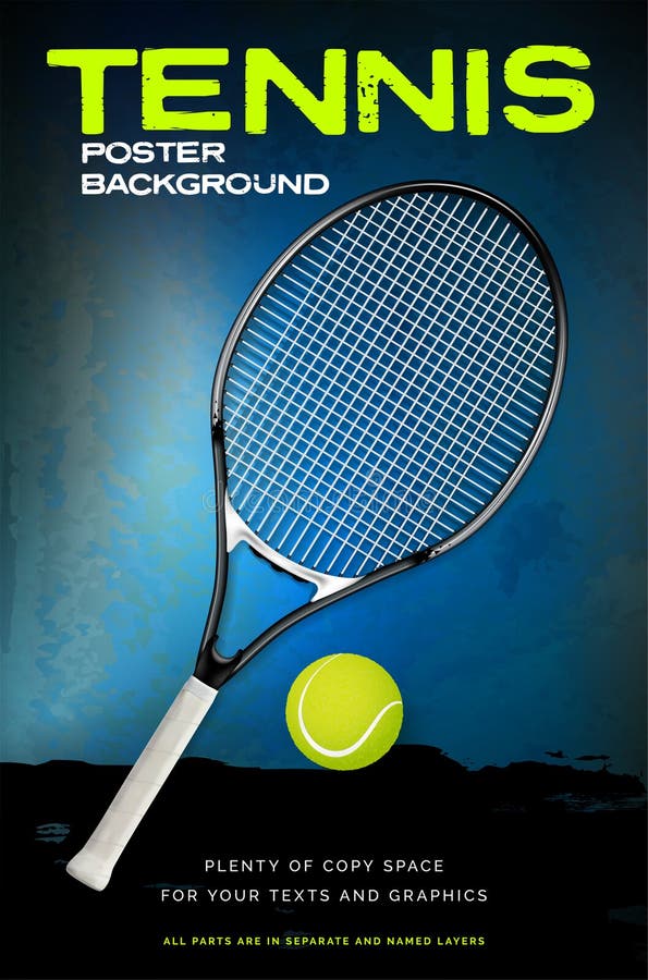 Tennis Poster Background with Racket, Ball and Sample Text Stock Vector ...