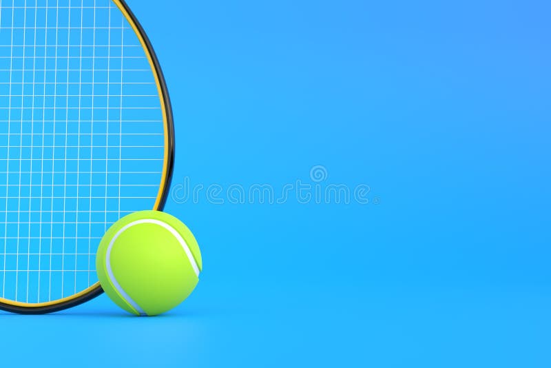 Tennis Racket with Tennis Ball on a Blue Background Stock Illustration ...